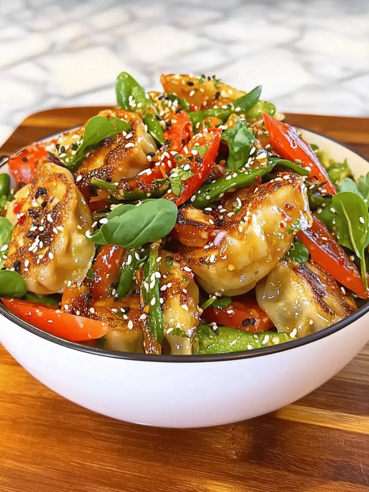 Irresistible Crispy Dumpling Salad with Spicy Soy Dressing