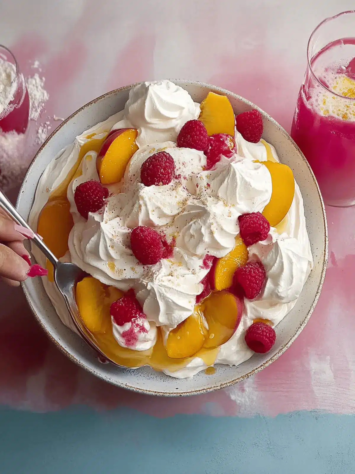 Irresistible Easy Raspberry Peach and Rose Pavlova for Summer