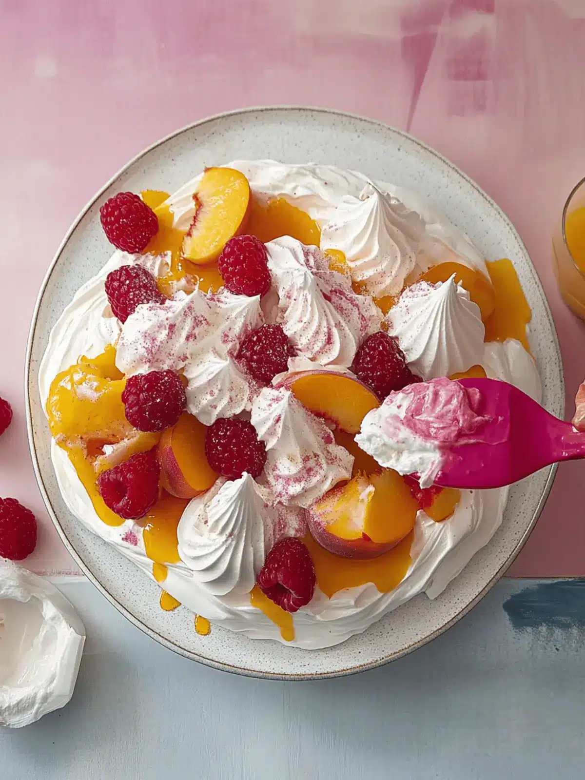Ultimate Easy Raspberry, Peach, and Rose Pavlova - Delicious Delight